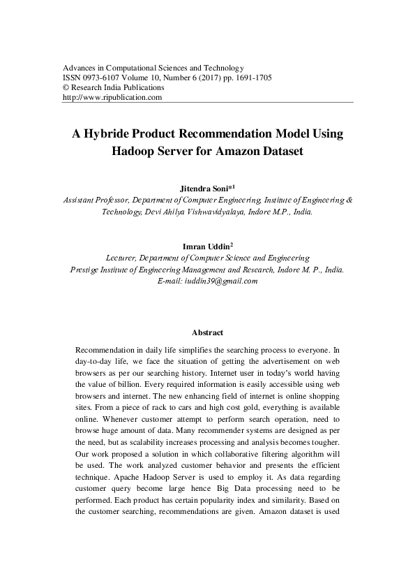 (PDF) A Hybride Product Recommendation Model Using Hadoop Server for ...