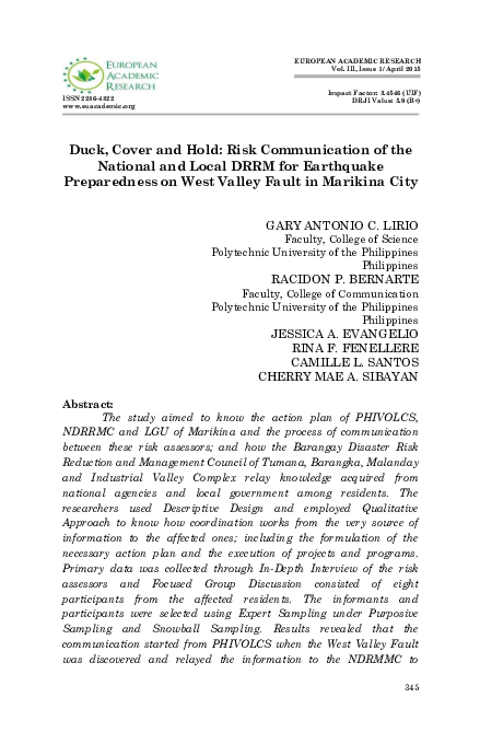 (PDF) Duck, Cover and Hold: Risk Communication of the National and ...