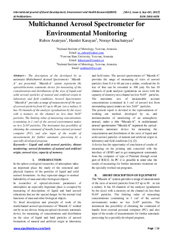 (PDF) Multichannel Aerosol Spectrometer for Environmental Monitoring