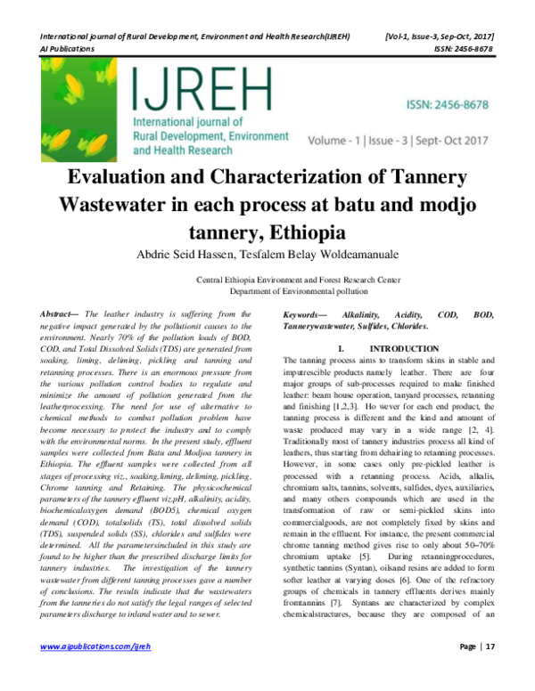 (PDF) Evaluation and Characterization of Tannery Wastewater in each ...