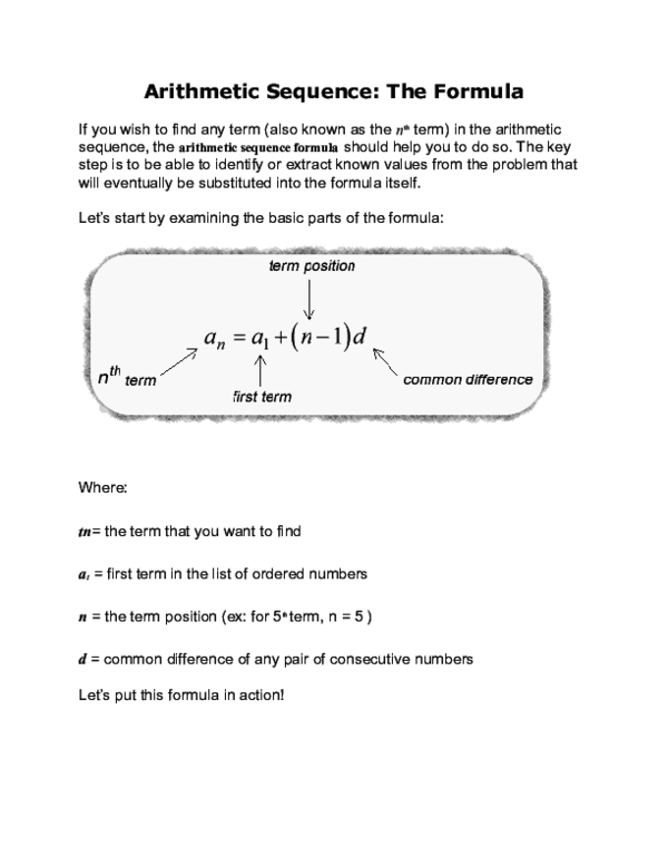 (DOC) Arithmetic Sequence: The Formula