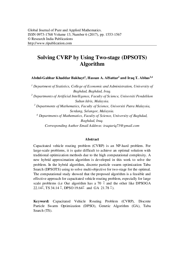 (PDF) Solving CVRP by Using Two-stage (DPSOTS) Algorithm