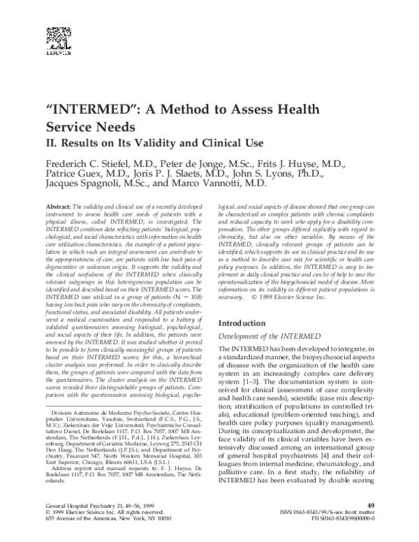 (PDF) “INTERMED”: a method to assess health service needs