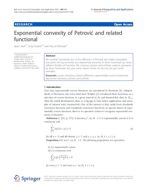(PDF) Exponential convexity of Petrović and related functional | Atiq U Rehman - Academia.edu