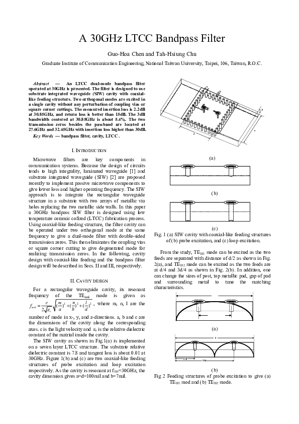 (PDF) A 30GHz LTCC Bandpass Filter