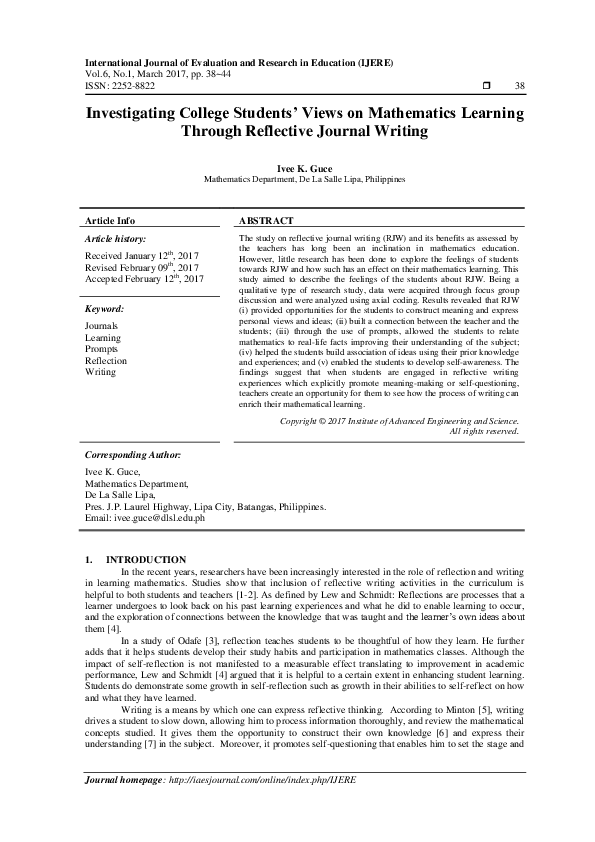 (PDF) Investigating College Students' Views on Mathematics Learning ...
