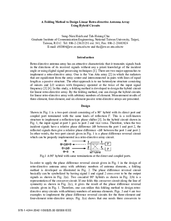 Pdf A Folding Method To Design Linear Retro Directive Antenna Array Using Hybrid Circuits