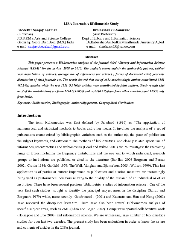 (DOC) LISA Journal: A Bibliometric Study