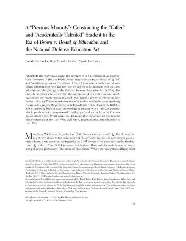 (PDF) "A Precious Minority": Constructing the "Gifted" and ...