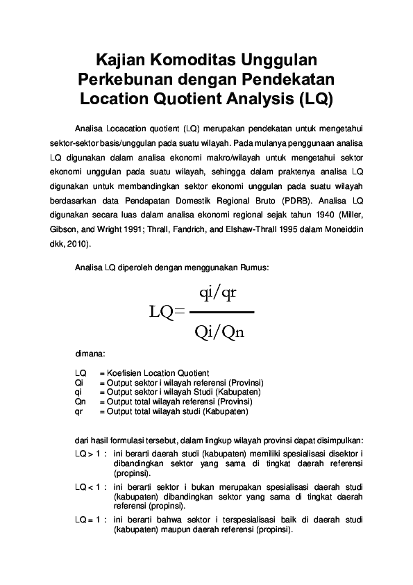 (DOC) Kajian Komoditas Unggulan Perkebunan dengan Pendekatan Location ...