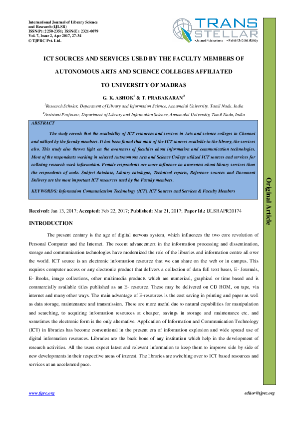 (PDF) ICT SOURCES AND SERVICES USED BY THE FACULTY MEMBERS OF ...