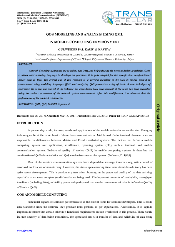 Pdf Qos Modeling And Analysis Using Qml In Mobile Computing Environment 3357