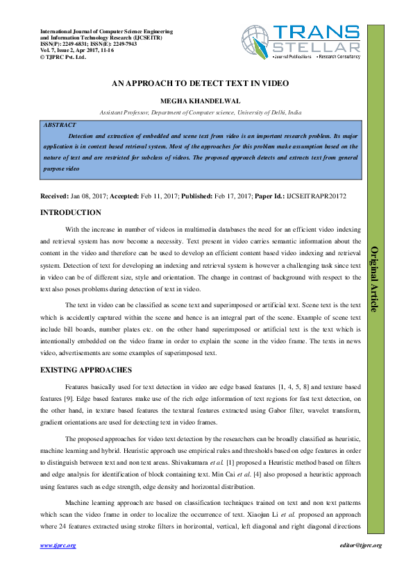 (PDF) AN APPROACH TO DETECT TEXT IN VIDEO