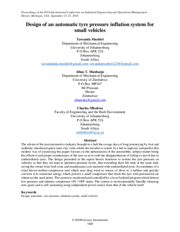 (PDF) Design of an automatic tyre pressure inflation system for small ...