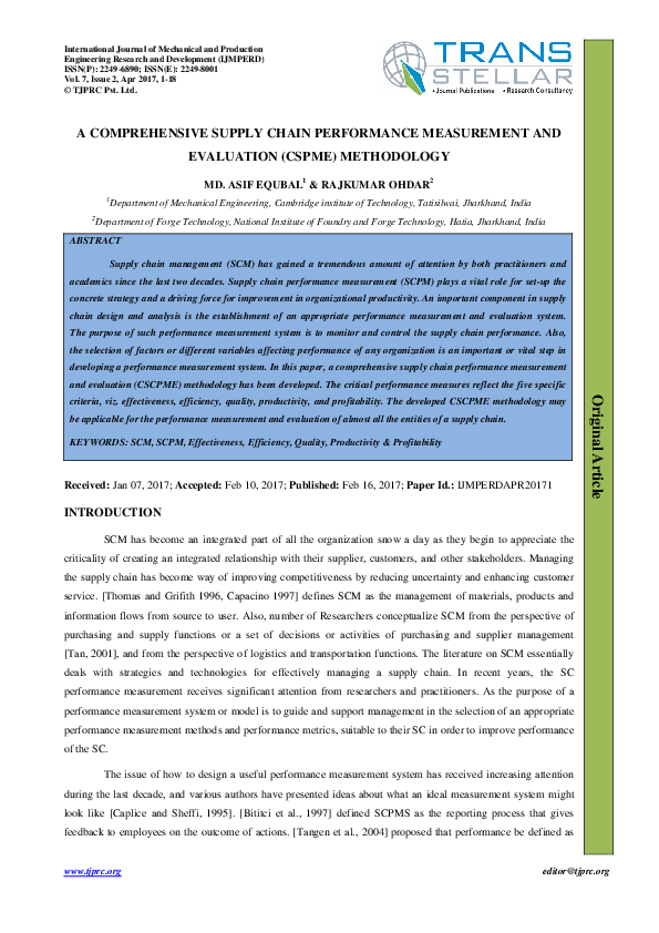 (PDF) A COMPREHENSIVE SUPPLY CHAIN PERFORMANCE MEASUREMENT AND ...