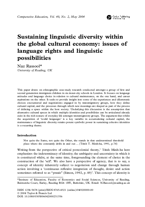 (PDF) Language Rights and Diversity in Transmigration