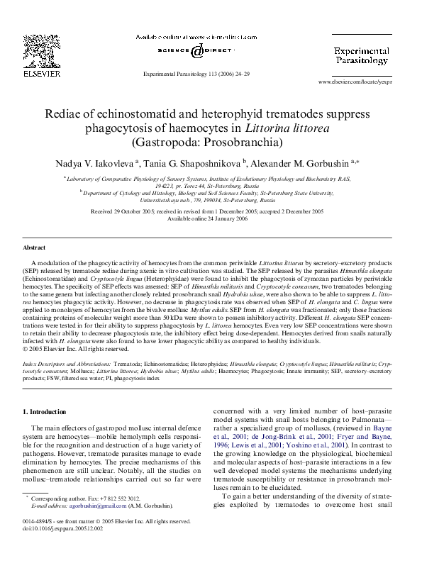 (PDF) Rediae of echinostomatid and heterophyid trematodes suppress ...