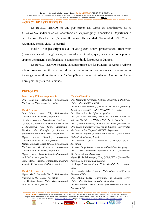 (PDF) Editores - Nota editorial y de Tapa Vol 15 N 1 2017