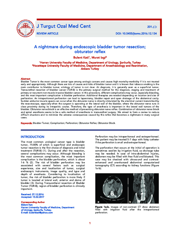 (PDF) A nightmare during endoscopic bladder tumor resection; obturator ...