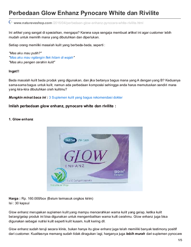(PDF) Perbedaan Glow Enhanz Pynocare White dan Rivilite.pdf | Hendri Natureve Store - Academia.edu