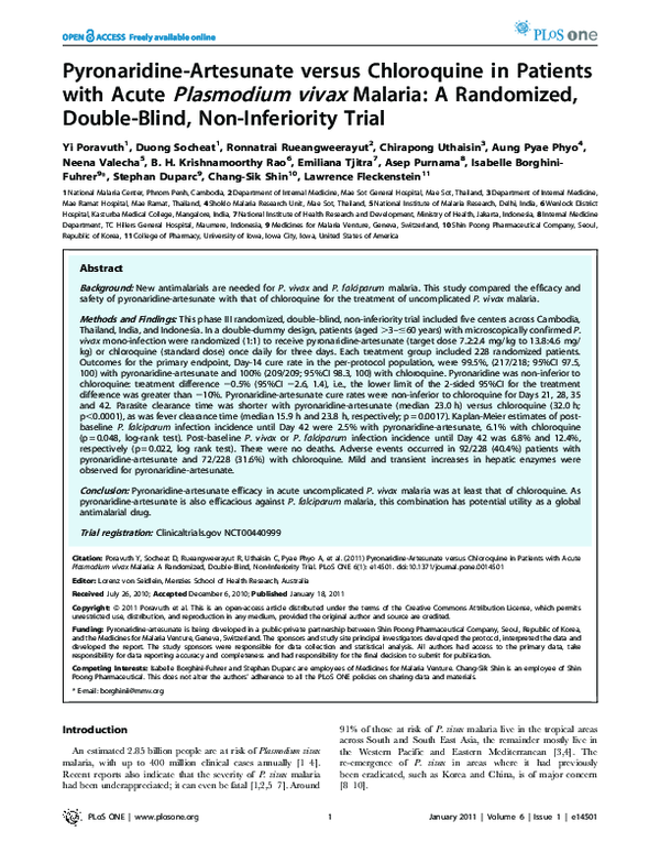 (PDF) Pyronaridine-Artesunate versus Chloroquine in Patients with Acute ...
