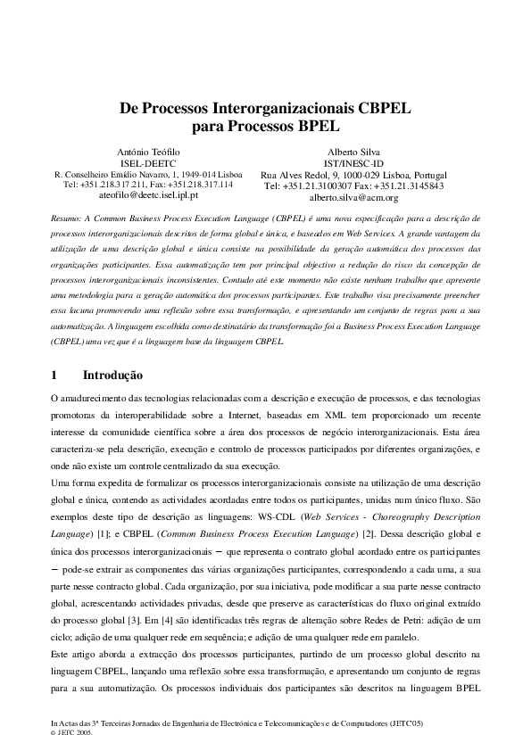 (PDF) De Processos Interorganizacionais CBPEL Para Processos BPEL
