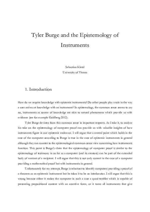 (PDF) Tyler Burge and the Epistemology of Instruments