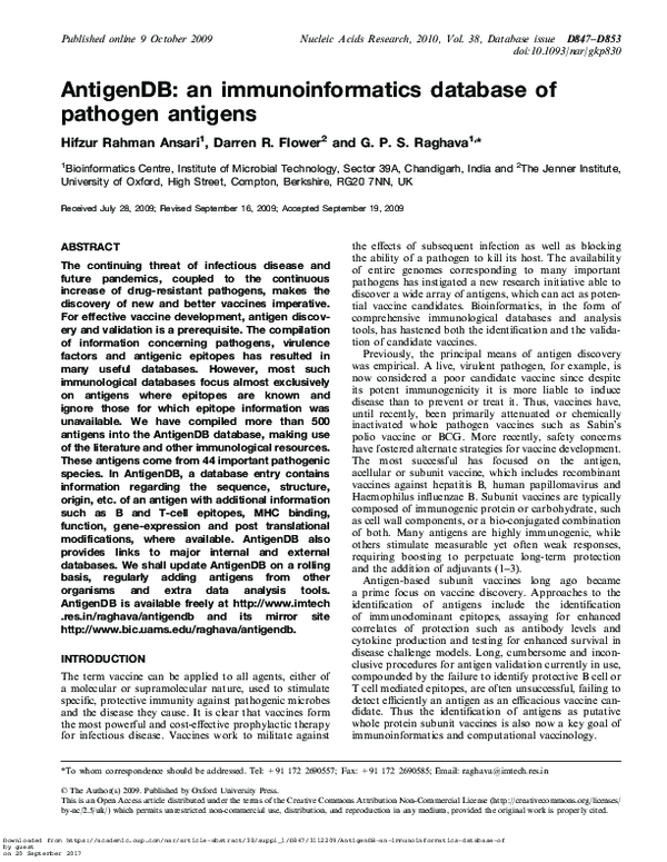 (PDF) AntigenDB: an immunoinformatics database of pathogen antigens