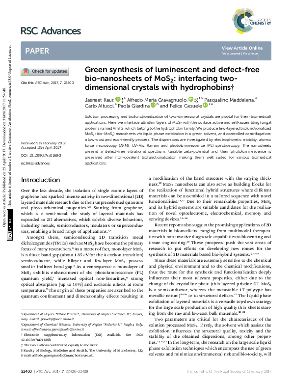(PDF) Green synthesis of luminescent and defect-free bio-nanosheets of ...
