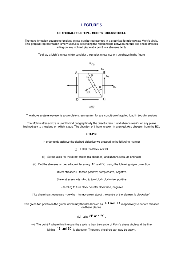 (PDF) LECTURE 5 GRAPHICAL SOLUTION – MOHR'S STRESS CIRCLE