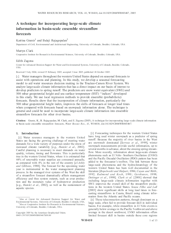 Pdf A Technique For Incorporating Large Scale Climate Information In Basin Scale Ensemble