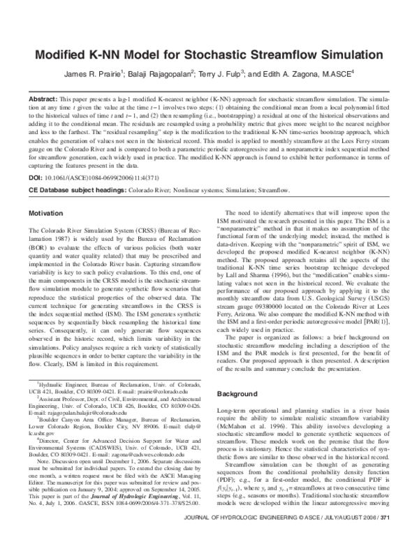 (PDF) Modified K-NN Model for Stochastic Streamflow Simulation