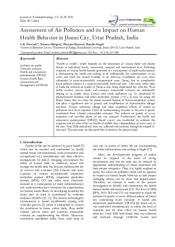 (PDF) Assessment of Air Pollution and Its Impact on Human Health ...