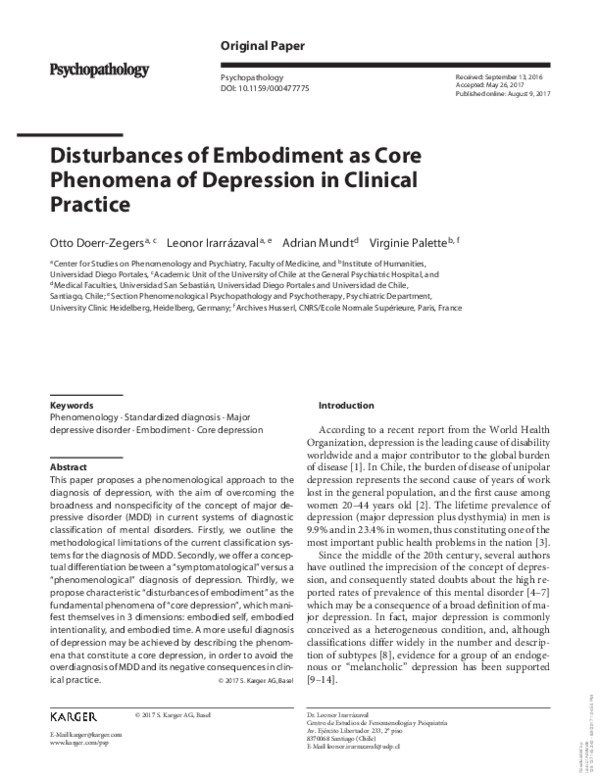 (PDF) Disturbances of Embodiment as Core Phenomena of Depression in Clinical Practice