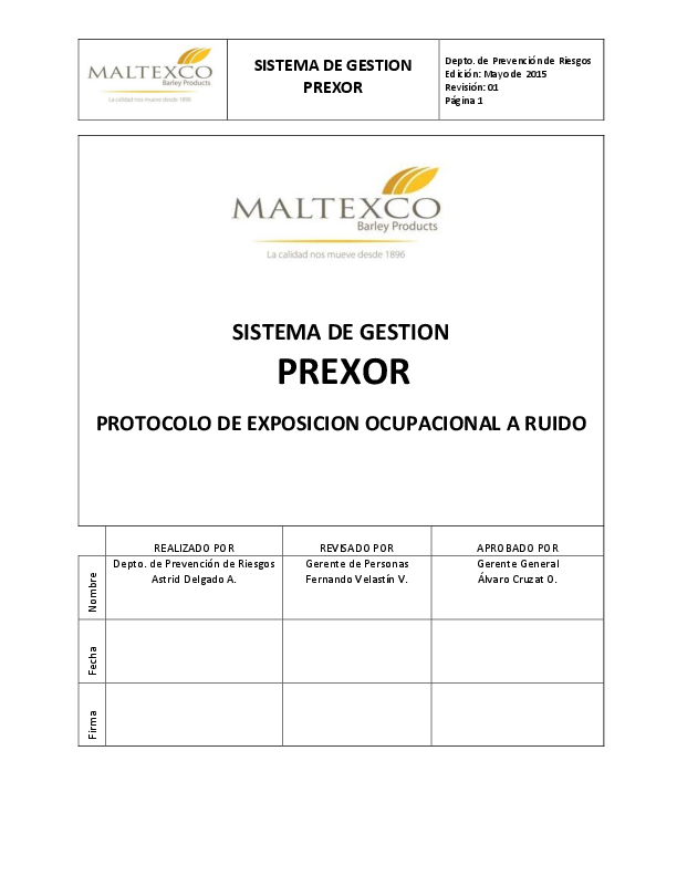 (DOC) SISTEMA DE GESTION PREXOR PROTOCOLO DE EXPOSICION OCUPACIONAL A RUIDO SISTEMA DE GESTION ...
