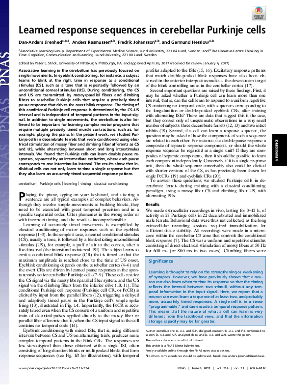 (PDF) Learned response sequences in cerebellar Purkinje cells
