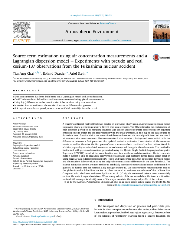(PDF) Source term estimation using air concentration measurements and a Lagrangian dispersion ...