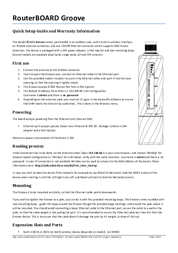 (PDF) RouterBOARD Groove Quick Setup Guide and Warranty Information ...