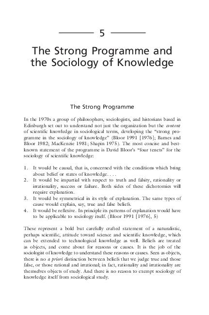 (PDF) The Strong Programme and the Sociology of Knowledge