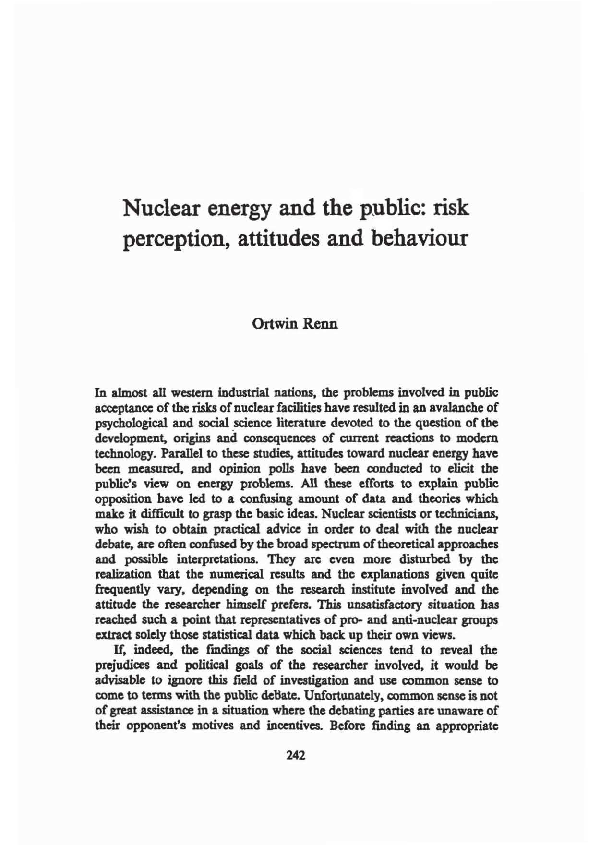 (PDF) Nuclear energy and the public : risk perception, attitudes and ...