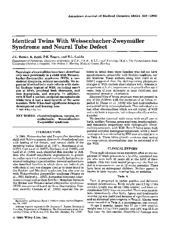 (PDF) Identical twins with Weissenbacher-Zweymüller syndrome and neural ...