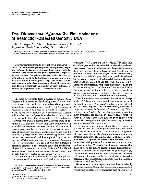 (PDF) Two-dimensional agarose gel electrophoresis of restriction ...