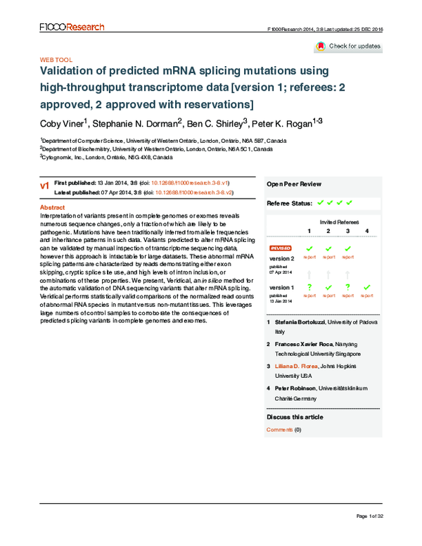 (PDF) Validation of predicted mRNA splicing mutations using high-throughput transcriptome data