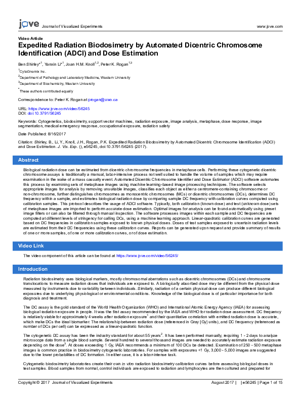 (PDF) Expedited Radiation Biodosimetry by Automated Dicentric Chromosome Identification (ADCI ...