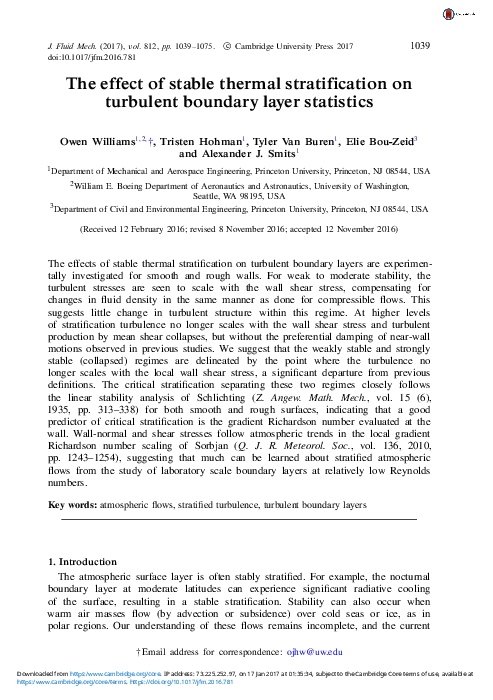 (PDF) The effect of stable thermal stratification on turbulent boundary layer statistics