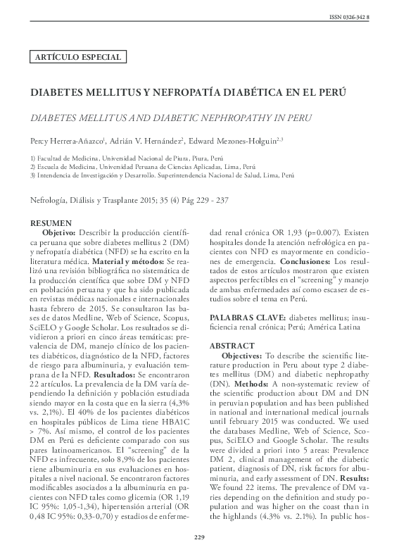 (PDF) DIABETES MELLITUS Y NEFROPATÍA DIABÉTICA EN EL PERÚ DIABETES ...