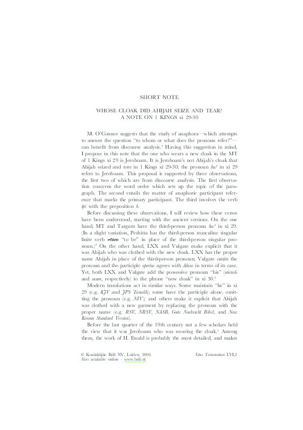 (PDF) Reinterpreting the Cloak of Jeroboam in Kings