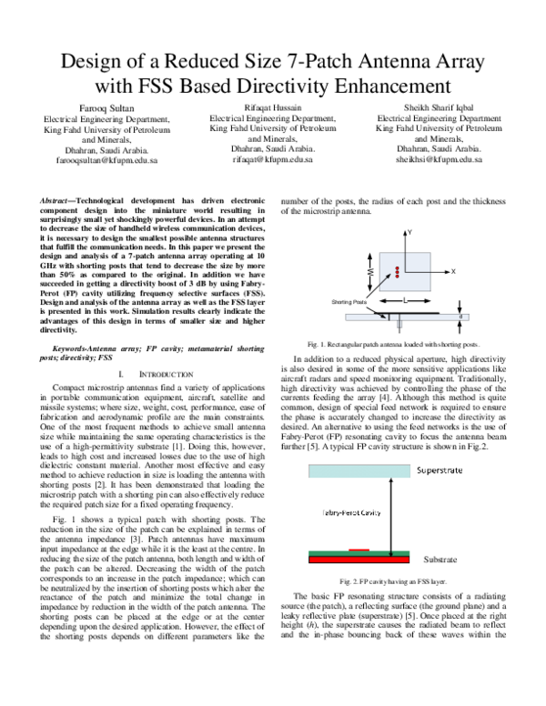 (PDF) Design of a reduced size 7-patch antenna array with FSS based ...