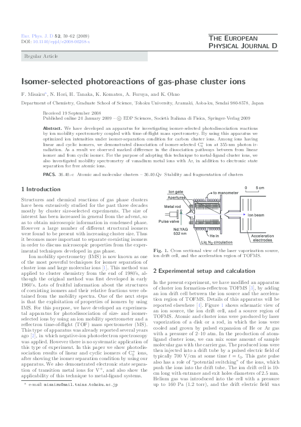 (PDF) Isomer-selected photoreactions of gas-phase cluster ions