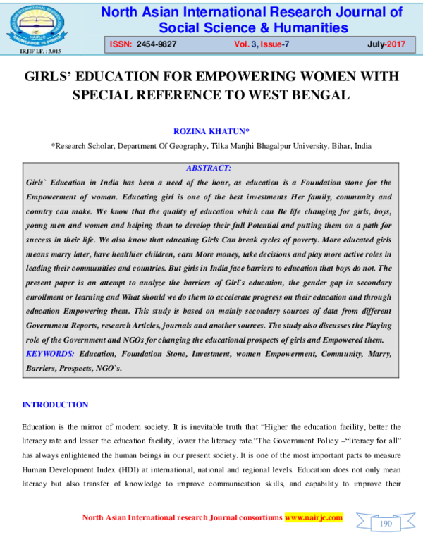 (PDF) GIRLS' EDUCATION FOR EMPOWERING WOMEN WITH SPECIAL REFERENCE TO ...